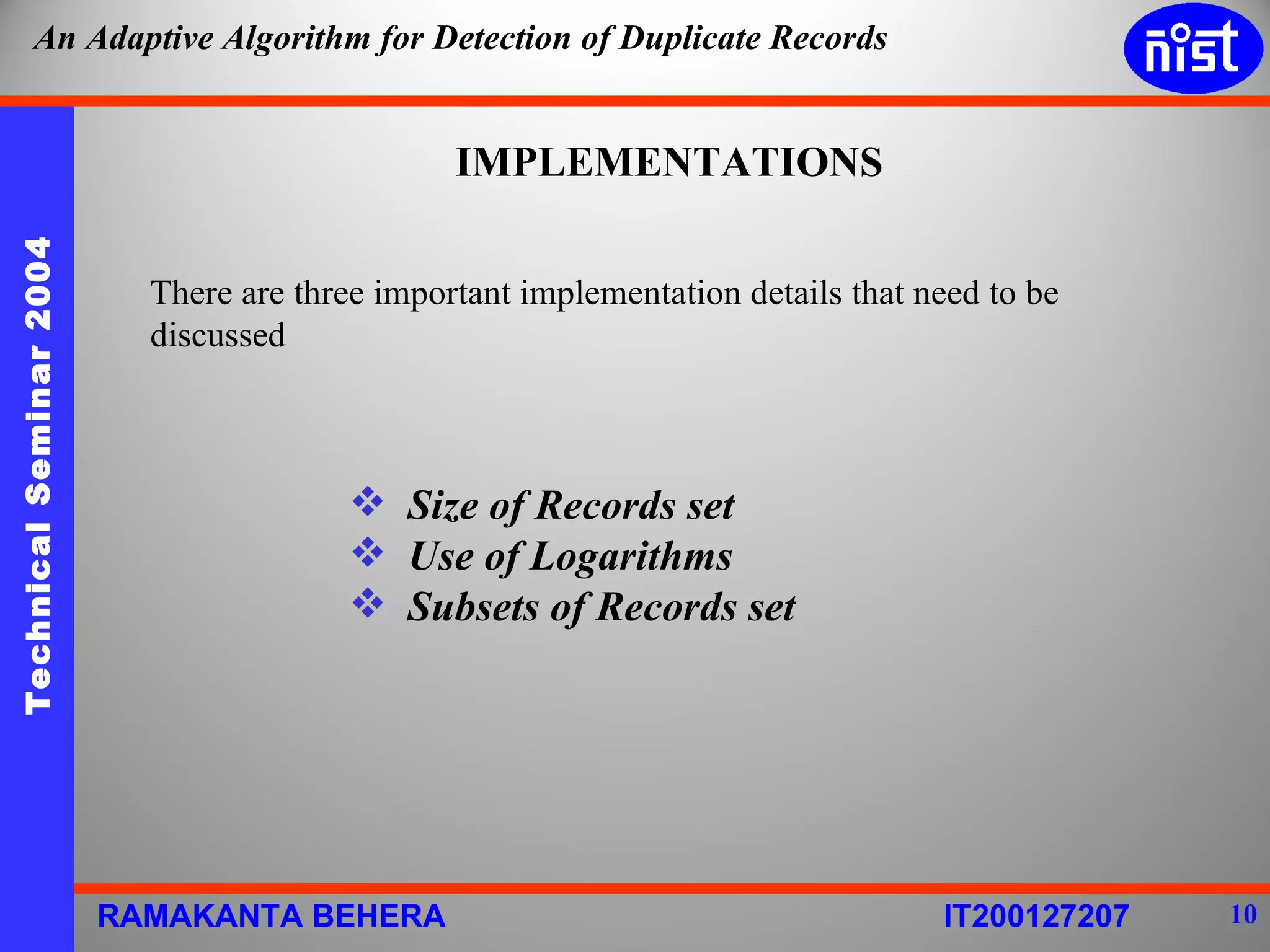 An Adaptive Algorithm For Detection Of Duplicate Records Ppt Free Download