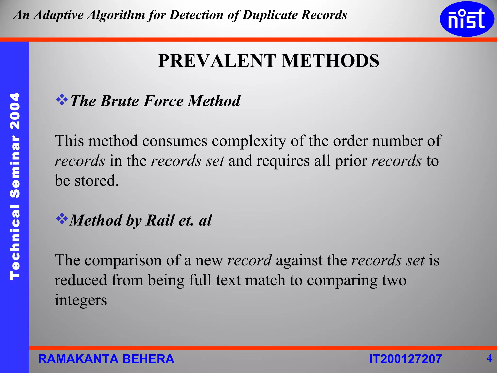 An Adaptive Algorithm For Detection Of Duplicate Records Ppt Free Download