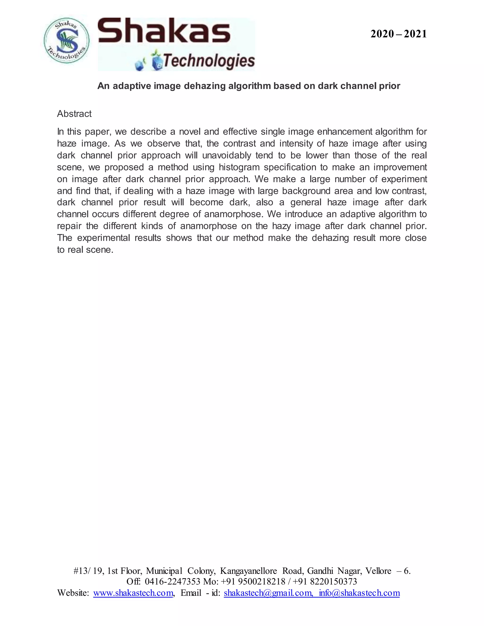 An adaptive image dehazing algorithm based on dark channel prior | PDF