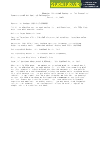An Adaptive Moving Mesh Method For Two-Dimensional Relativistic Magnetohydrodynamics | PDF