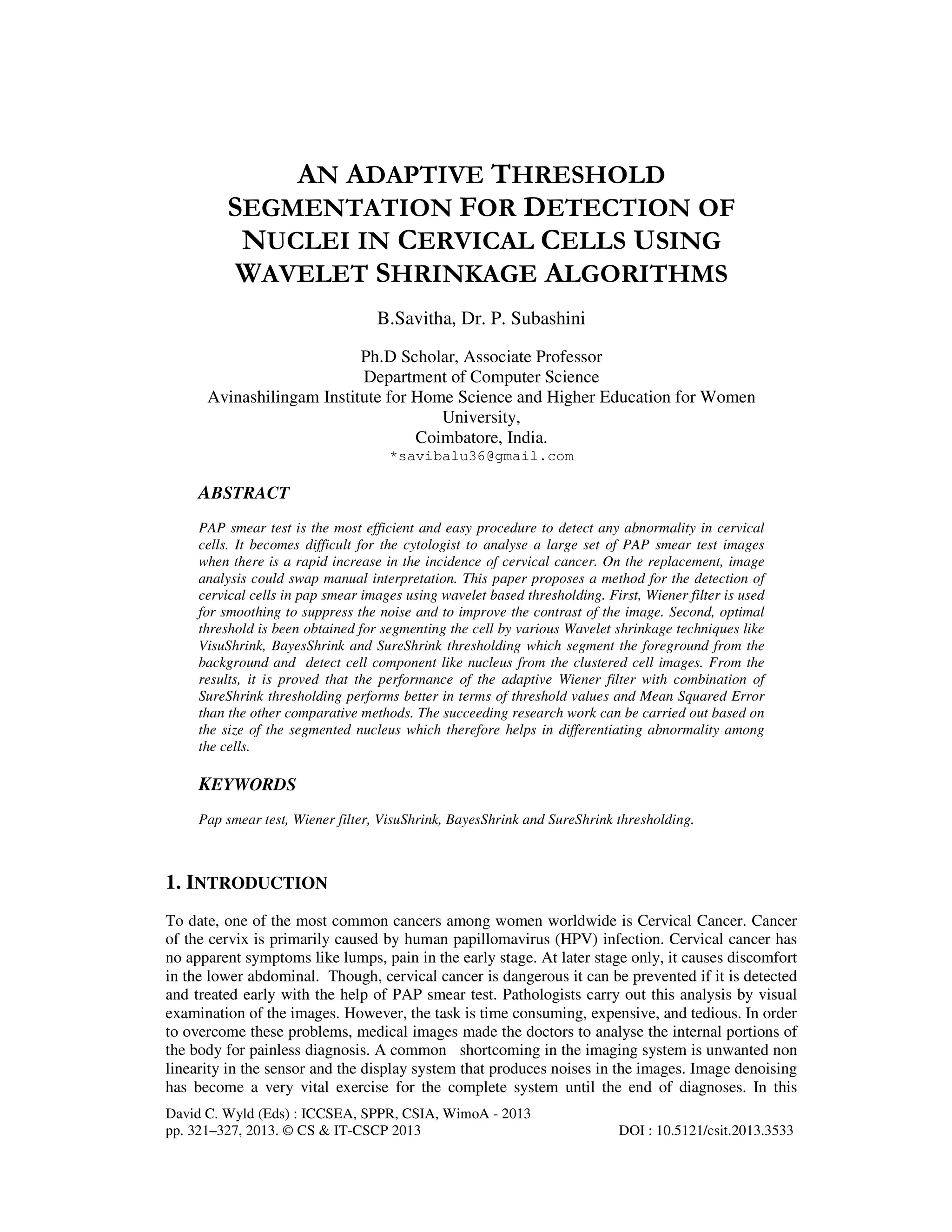 An Adaptive Threshold Segmentation For Detection Of Nuclei In Cervical