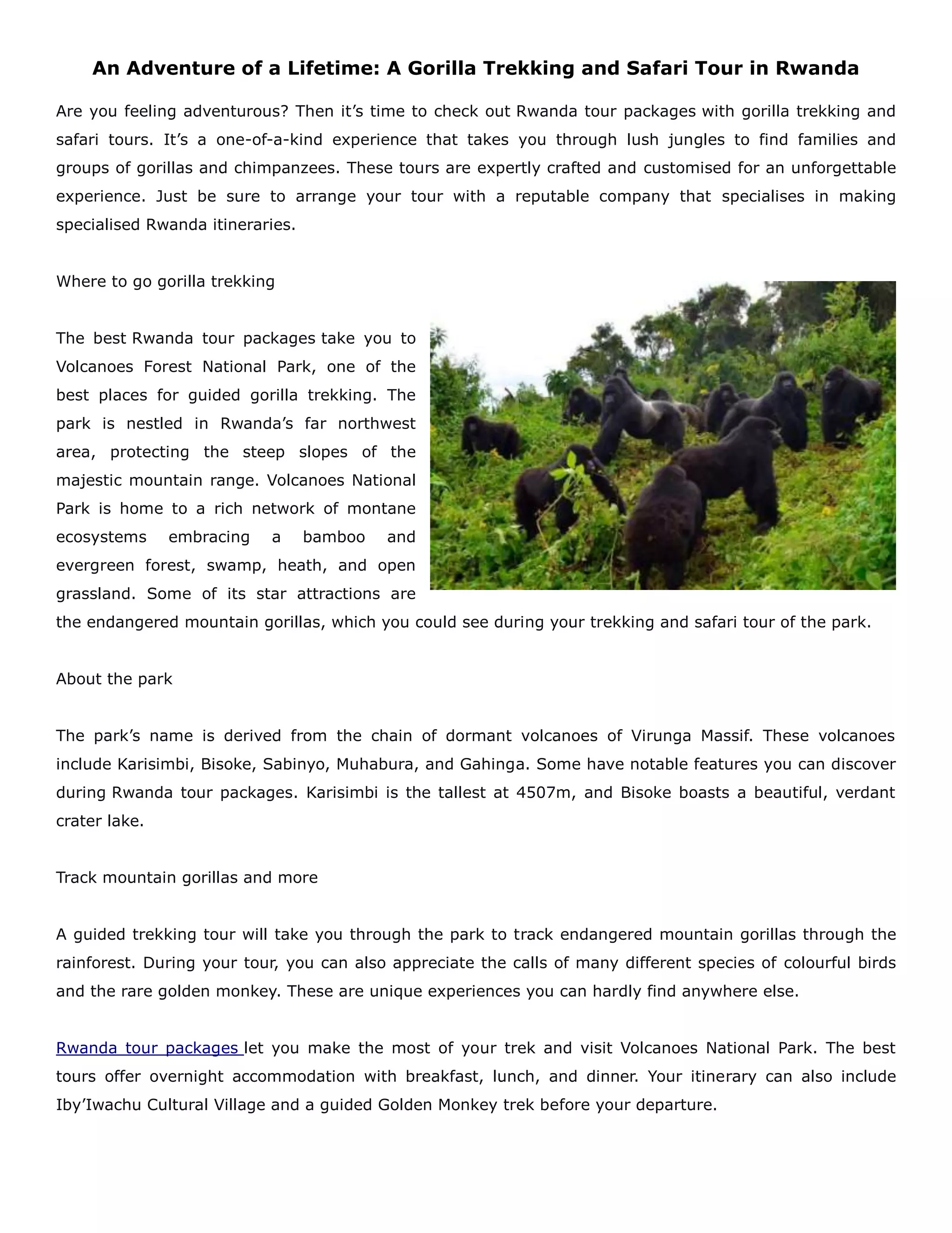An Adventure of a Lifetime: A Gorilla Trekking and Safari Tour in Rwanda | PDF