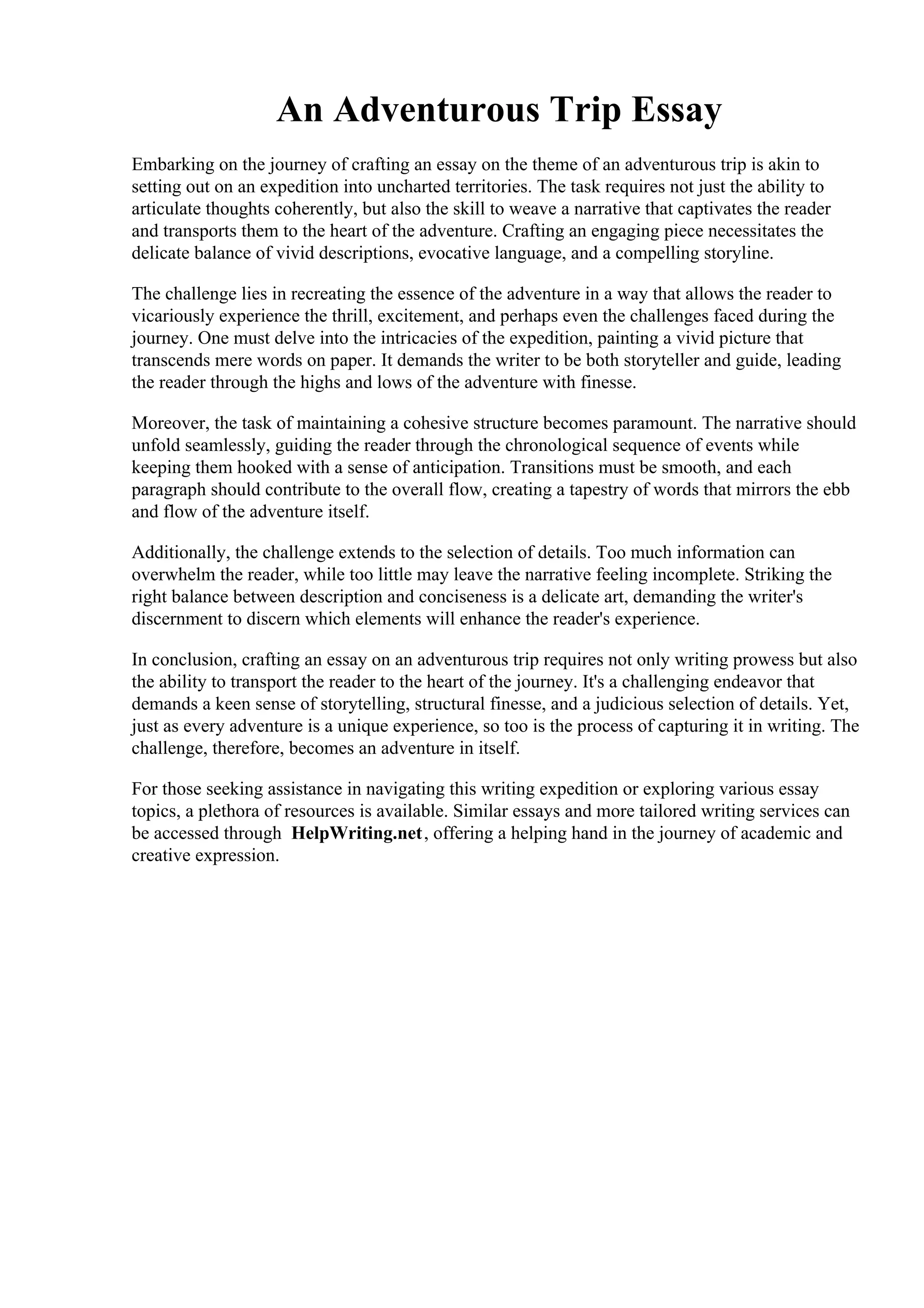 An Adventurous Trip Essay. Family Camping Trip Sample Essay Camping ...