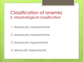 Anaemia ,types, classification, sign and symptoms, investigations ...