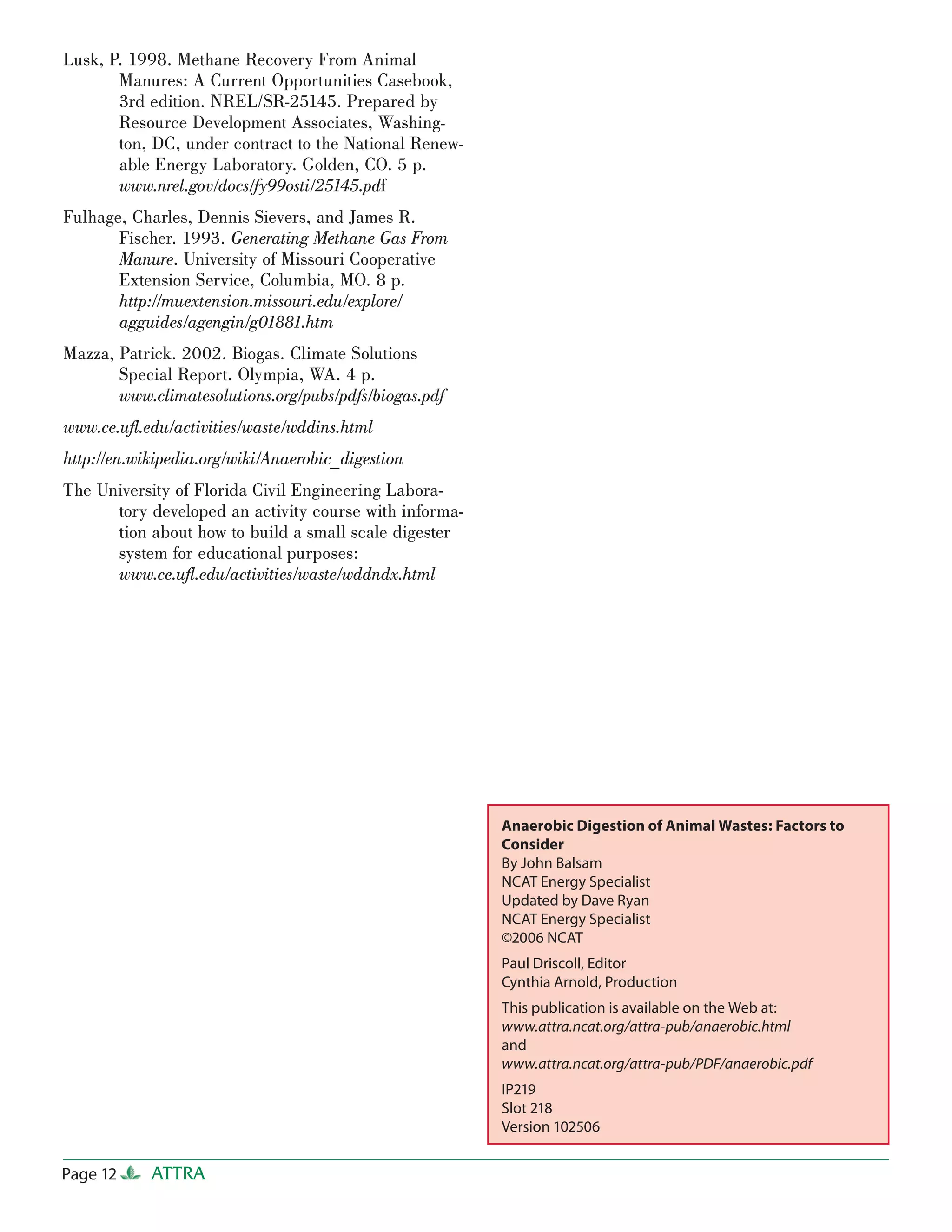Anaerobic Digestion of Animal Wastes: Factors to Consider | PDF