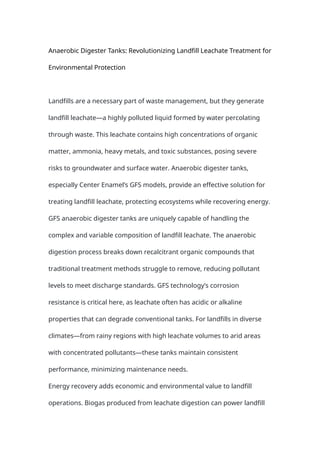 Anaerobic Digester Tanks Revolutionizing Landfill Leachate Treatment ...