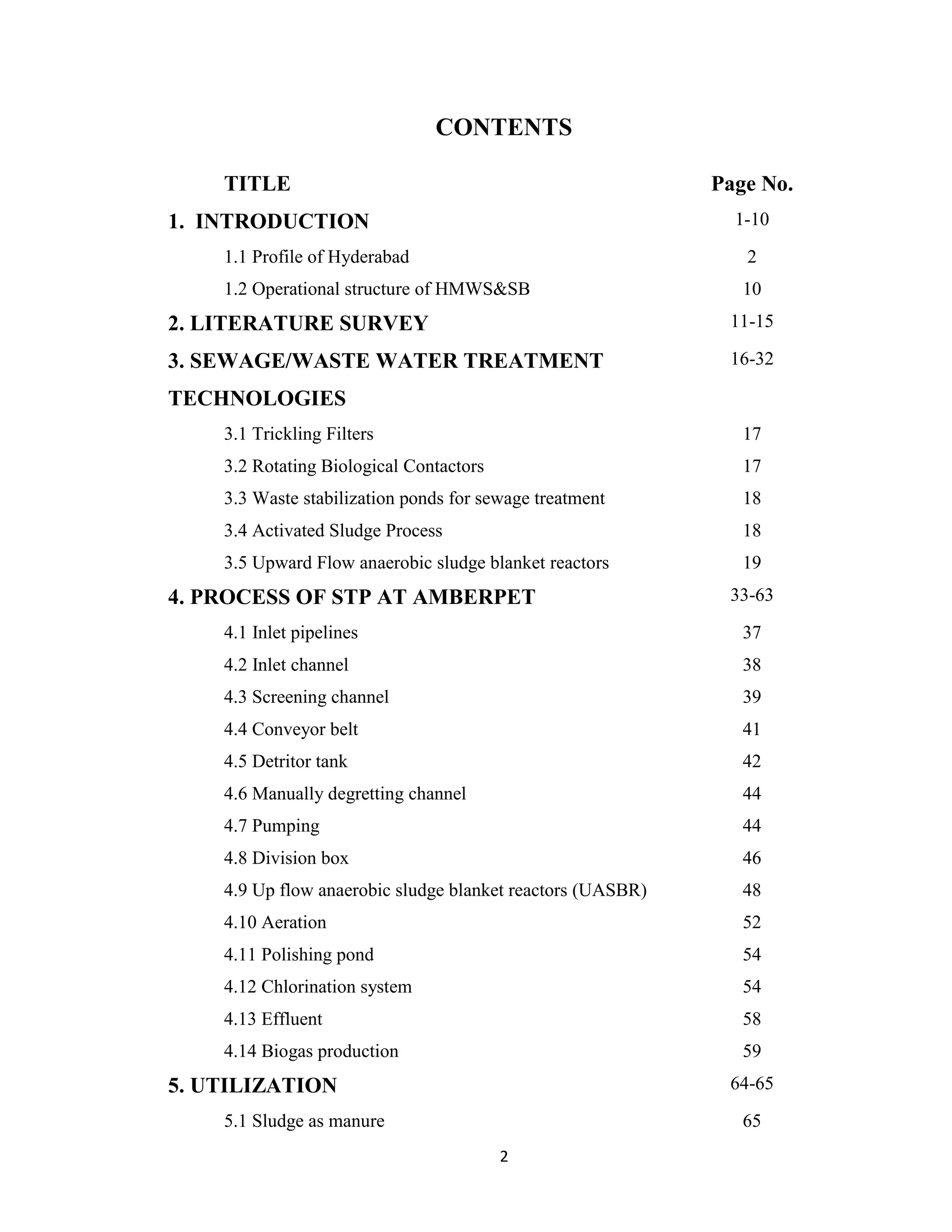 Anaerobic treatment of sewage in UASB reactors at 339MLD Amberpet STP | PDF