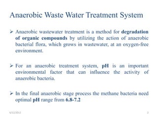 Anaerobic Waste Water Treatment System | PPTX