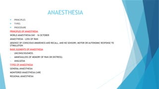 ANAESTHESIA...PPT surgery topic contains 25 slides | PPT