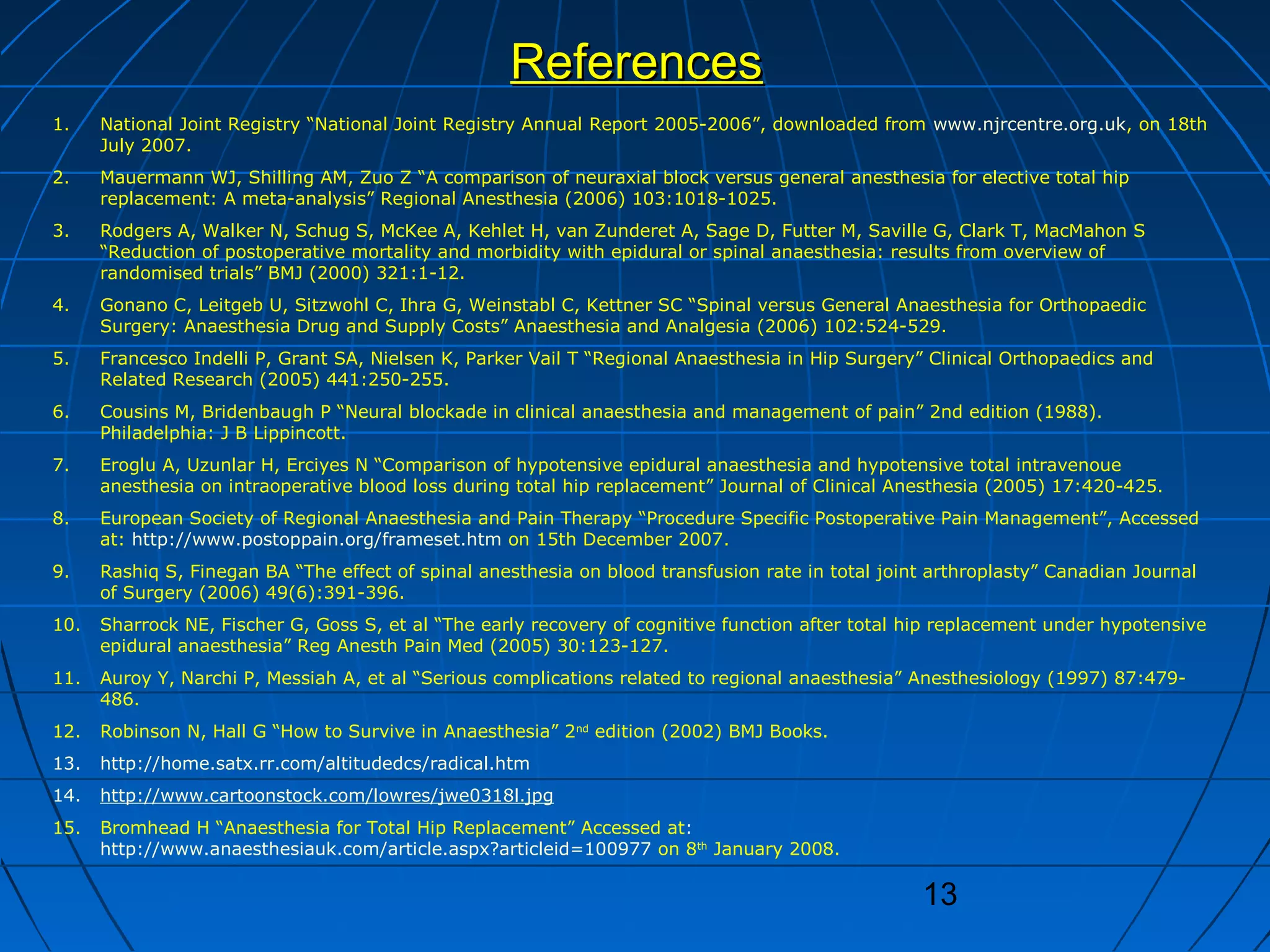 Anaesthesia choice in Total Hip Replacement | PPT