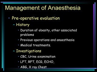 Anaesthesia For Obese Patient | PPT