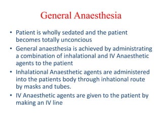 Anaesthesia and its types. aga umar tariq | PPTX