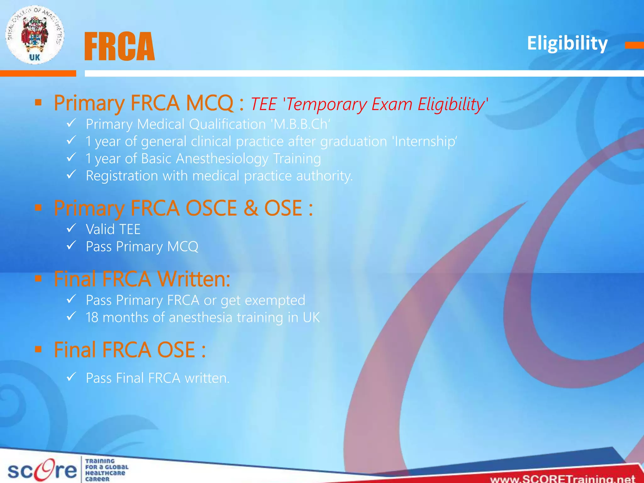 Anaesthesia International Certificates FRCA, MCAI & EDAIC -Orientation ...