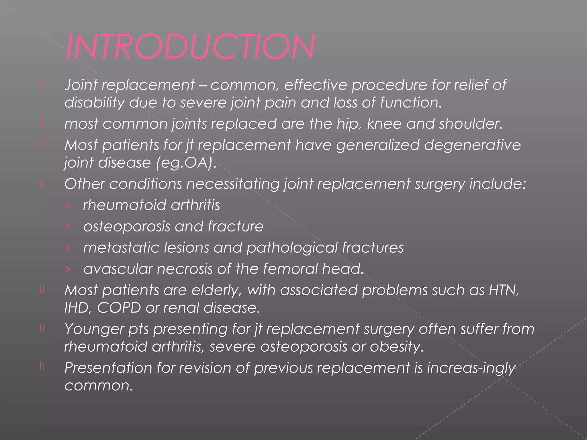 Anaesthesia for joint replacement surgeries | PPT