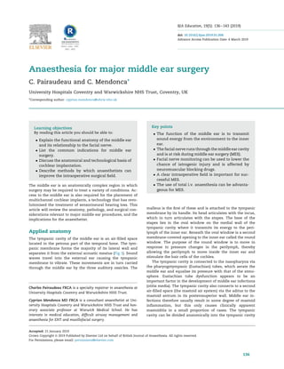 Anaesthesia for all Middle Ear Surgeries | PDF