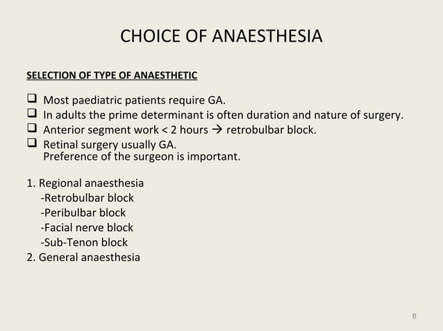 Anaesthesia for Ophthalmology surgery | PPT