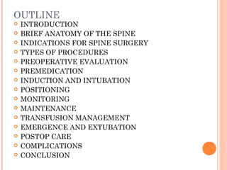Anaesthesia for spine surgery | PPT