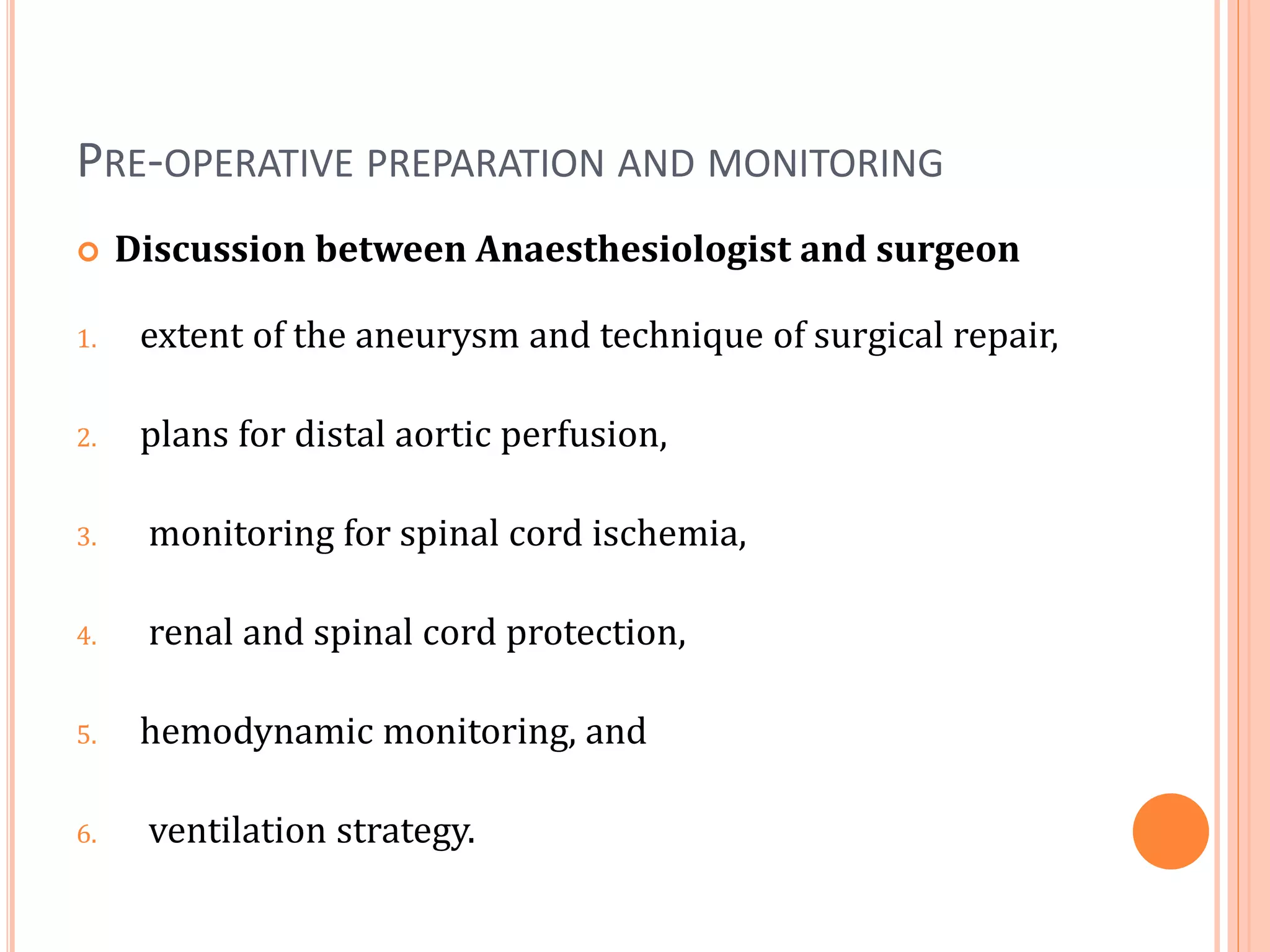Anaesthesia for thoraco abdominal aortic surgery | PPTX