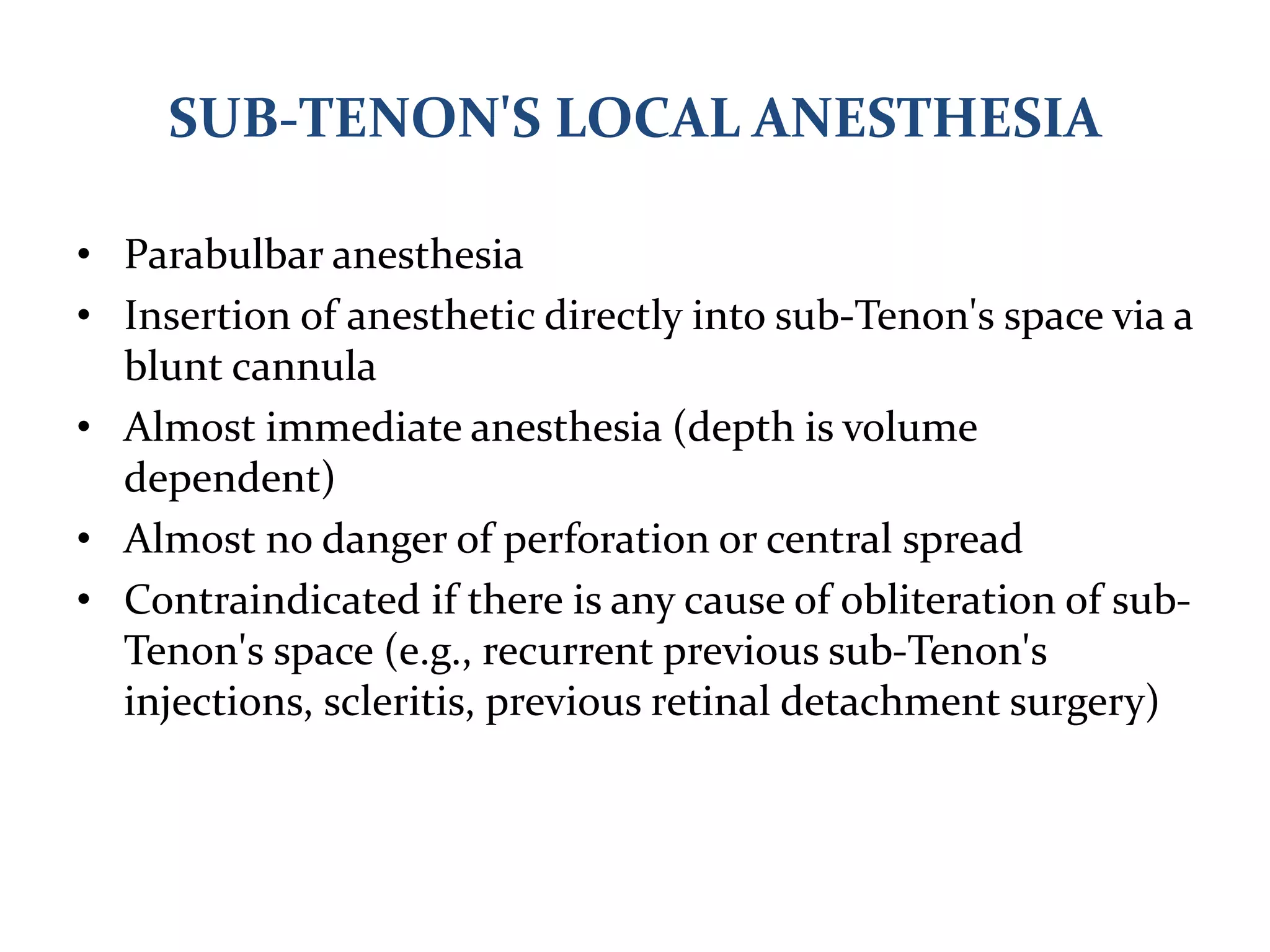 Anaesthesia in ophthalmic surgery | PPT