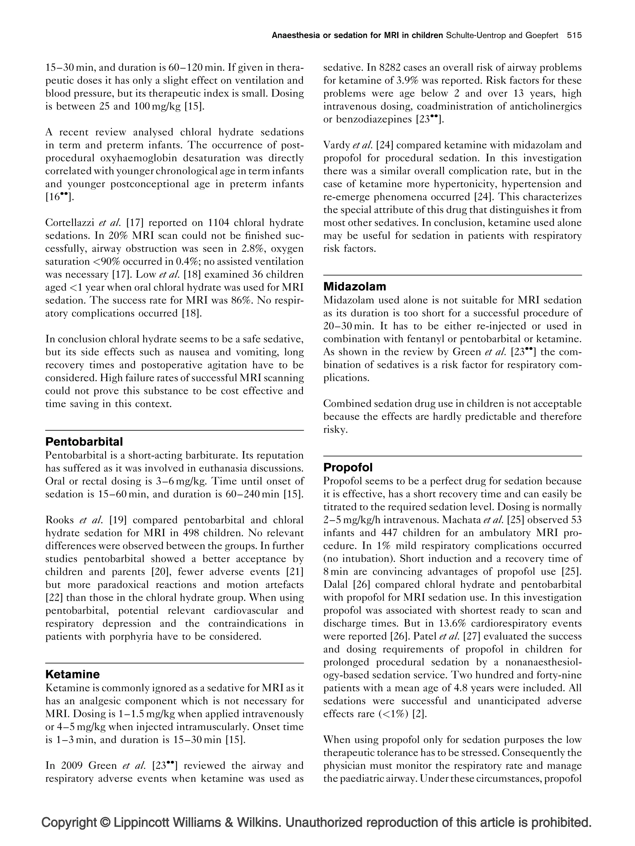 Anaesthesia or sedation for mri in children | PDF