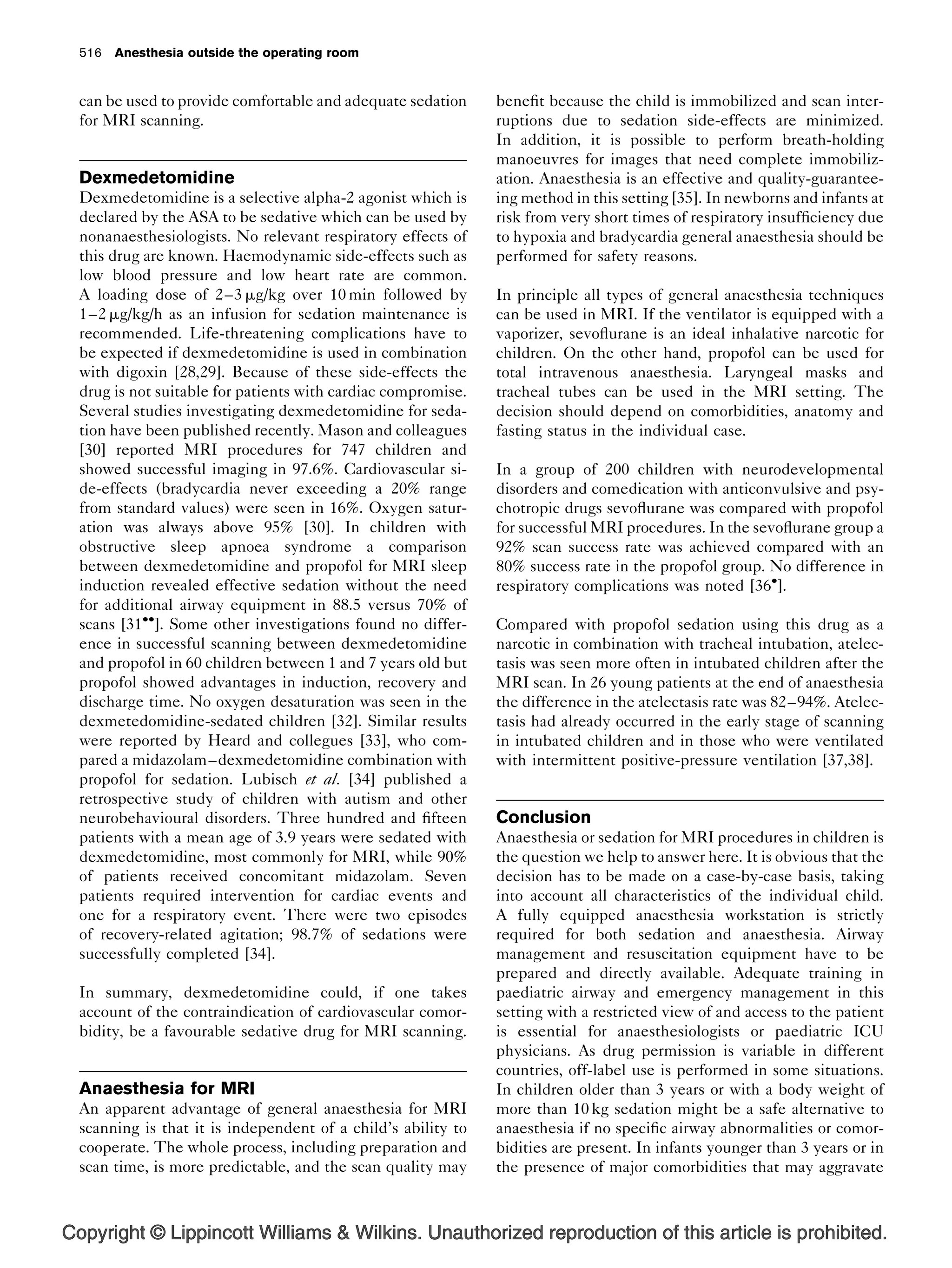 Anaesthesia or sedation for mri in children | PDF