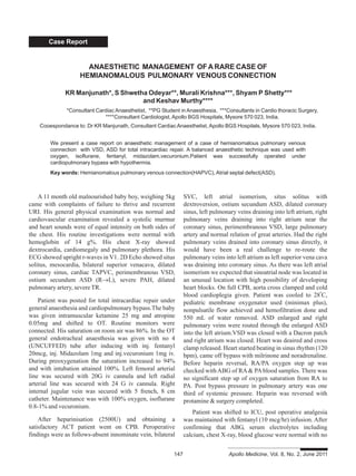 Anaesthetic Management of A Rare Case of Hemianomalous Pulmonary Venous ...