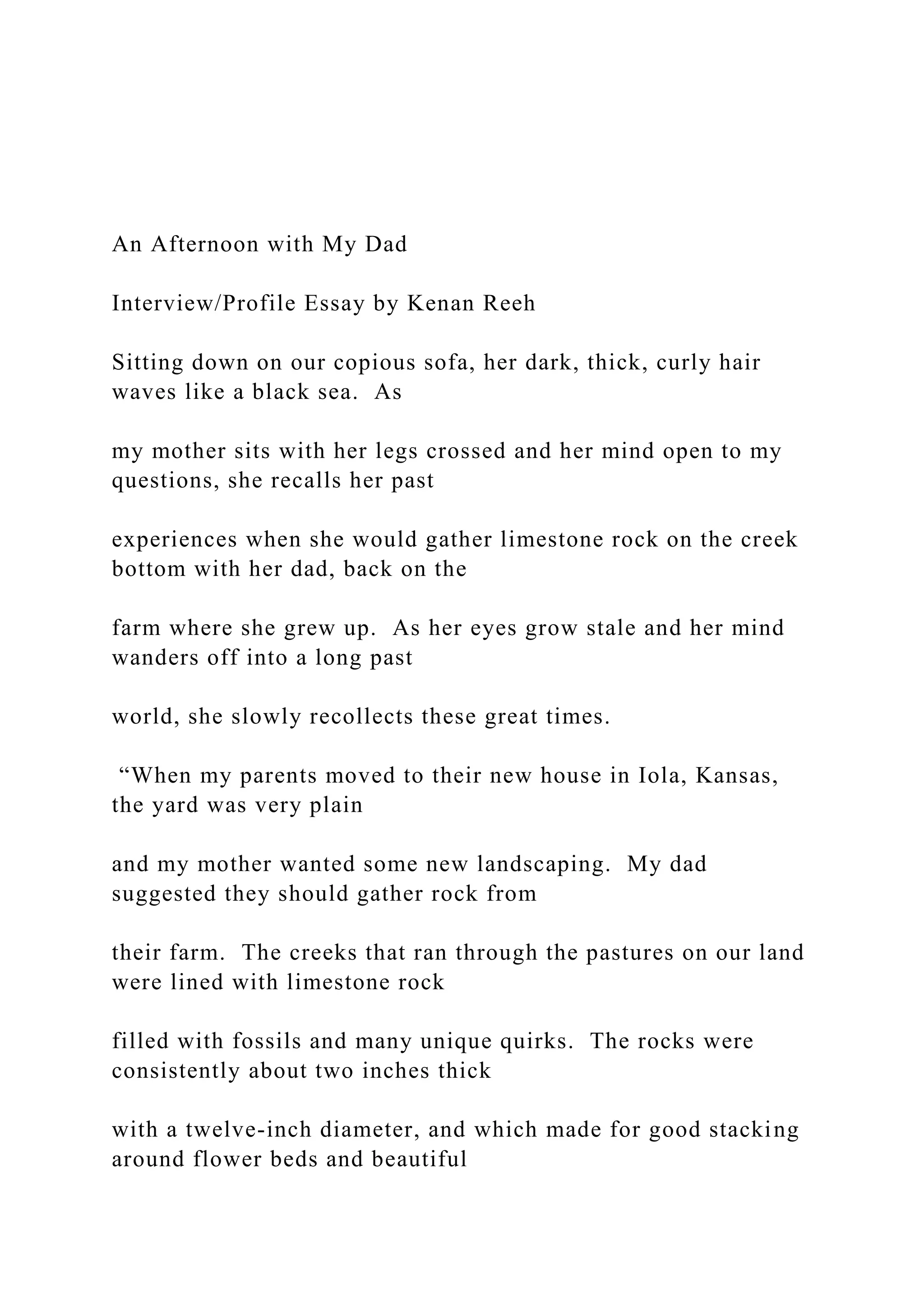 An Afternoon with My Dad InterviewProfile Essay by Kenan .docx
