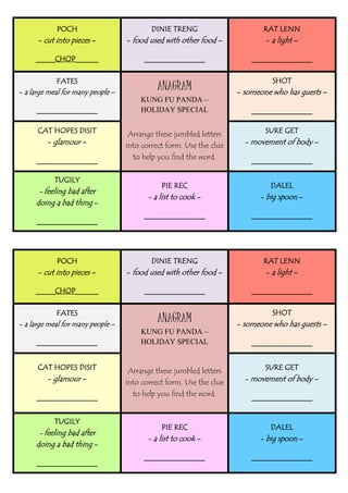 Anagram for teaching using film Kung Fu Panda: Holiday Special | PDF