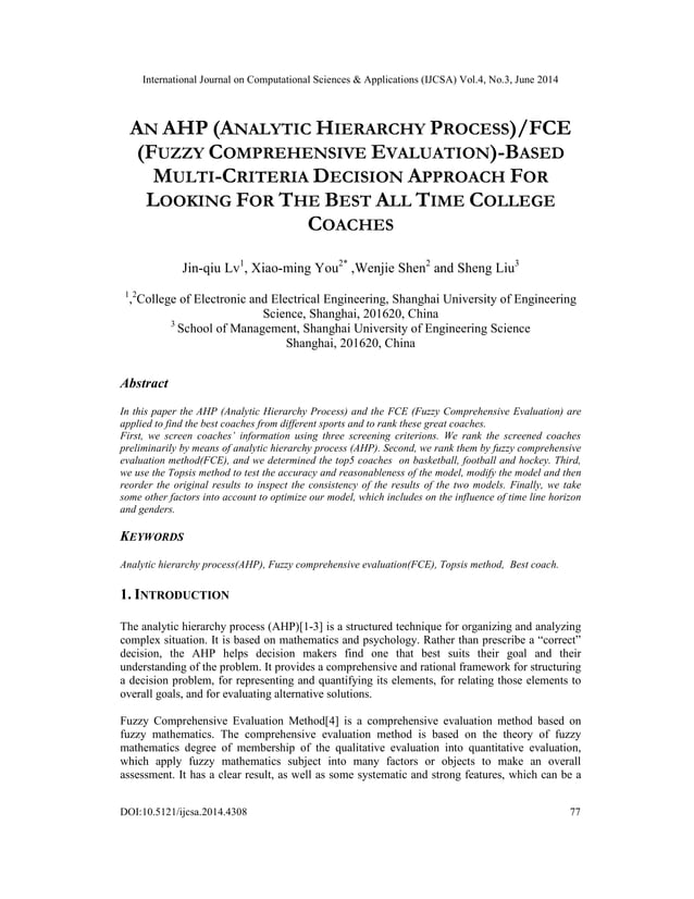 An ahp (analytic hierarchy process)fce (fuzzy comprehensive evaluation) based multi-criteria ...
