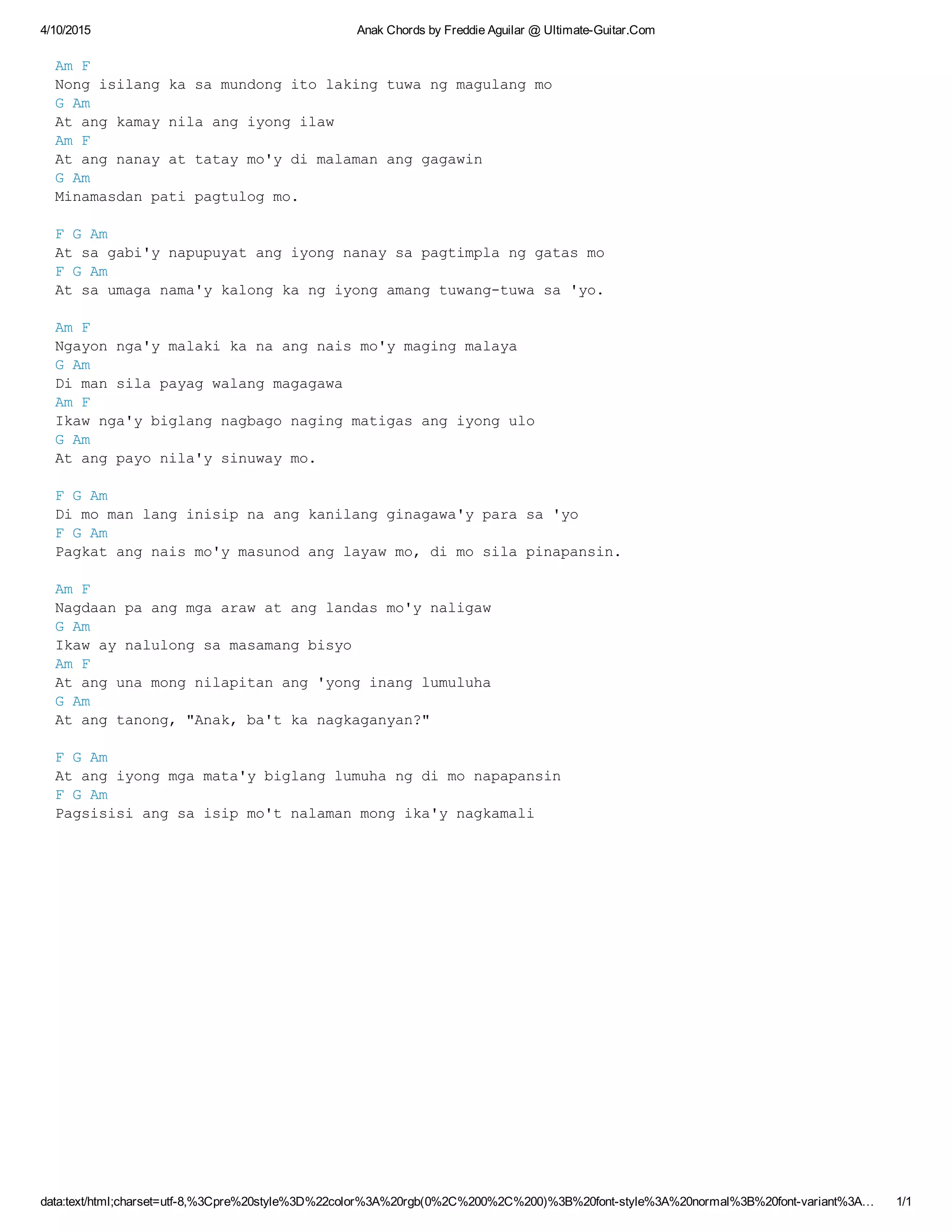 Anak chords by freddie aguilar @ ultimate guitar | PDF