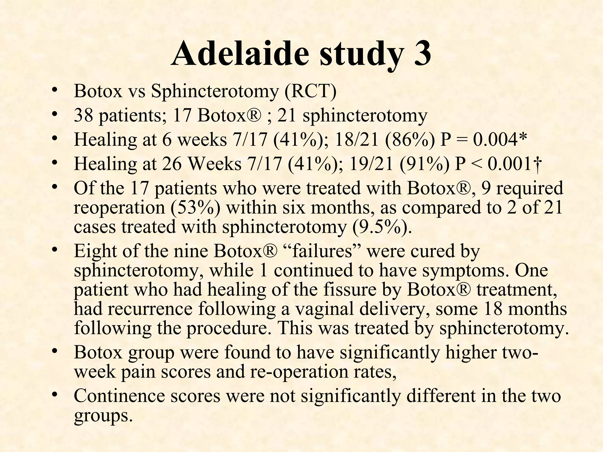 Nitroglycerin, Botox or Sphincterotomy for Anal Fissure | PPT ...