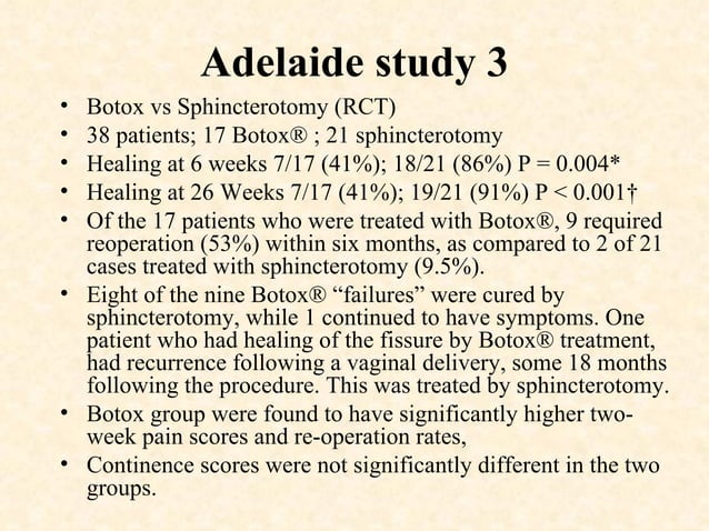 Nitroglycerin, Botox or Sphincterotomy for Anal Fissure | PPT ...