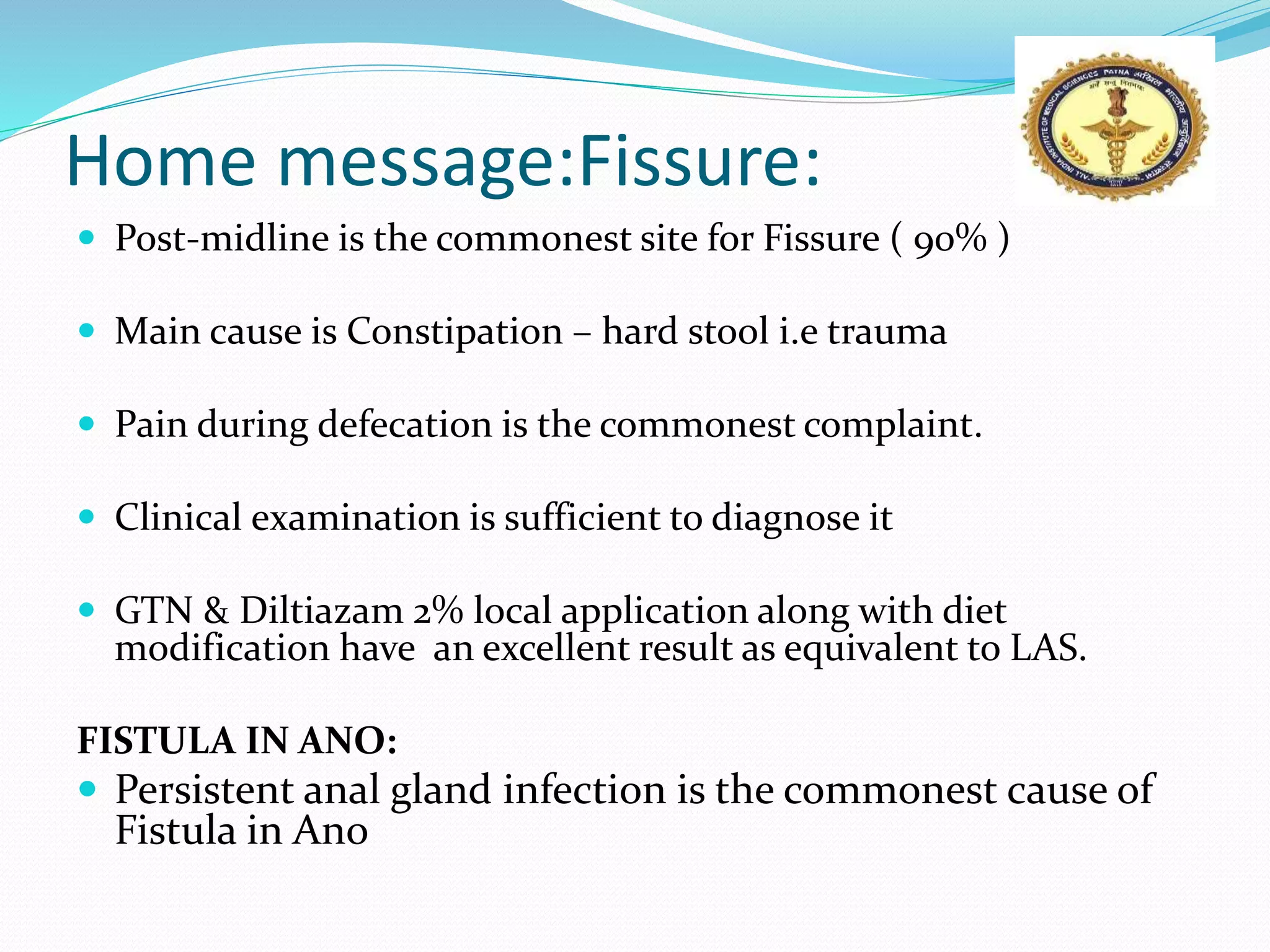 PPT by Dr Anil Kumar, Assitant Professor, AIIMS,Patna on Anal Fissure ...