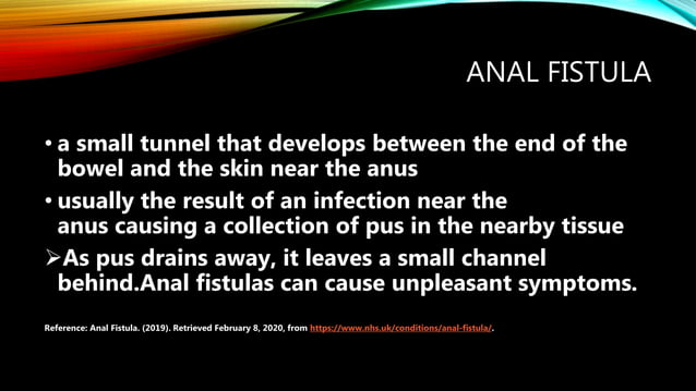 Anal Fistula | PPTX | Digestive Disorders | Diseases and Conditions