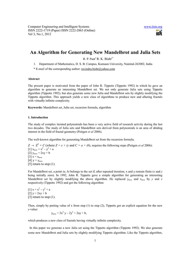 An algorithm for generating new mandelbrot and julia sets | PDF | Physics | Science