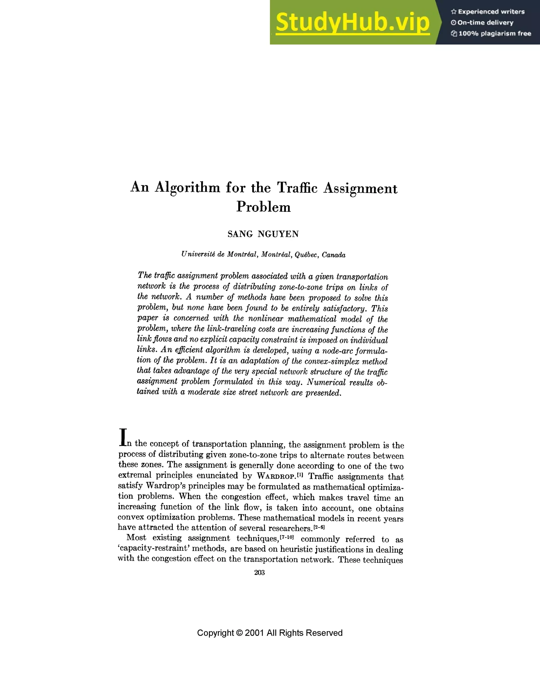 An Algorithm For The Traffic Assignment Problem Pdf