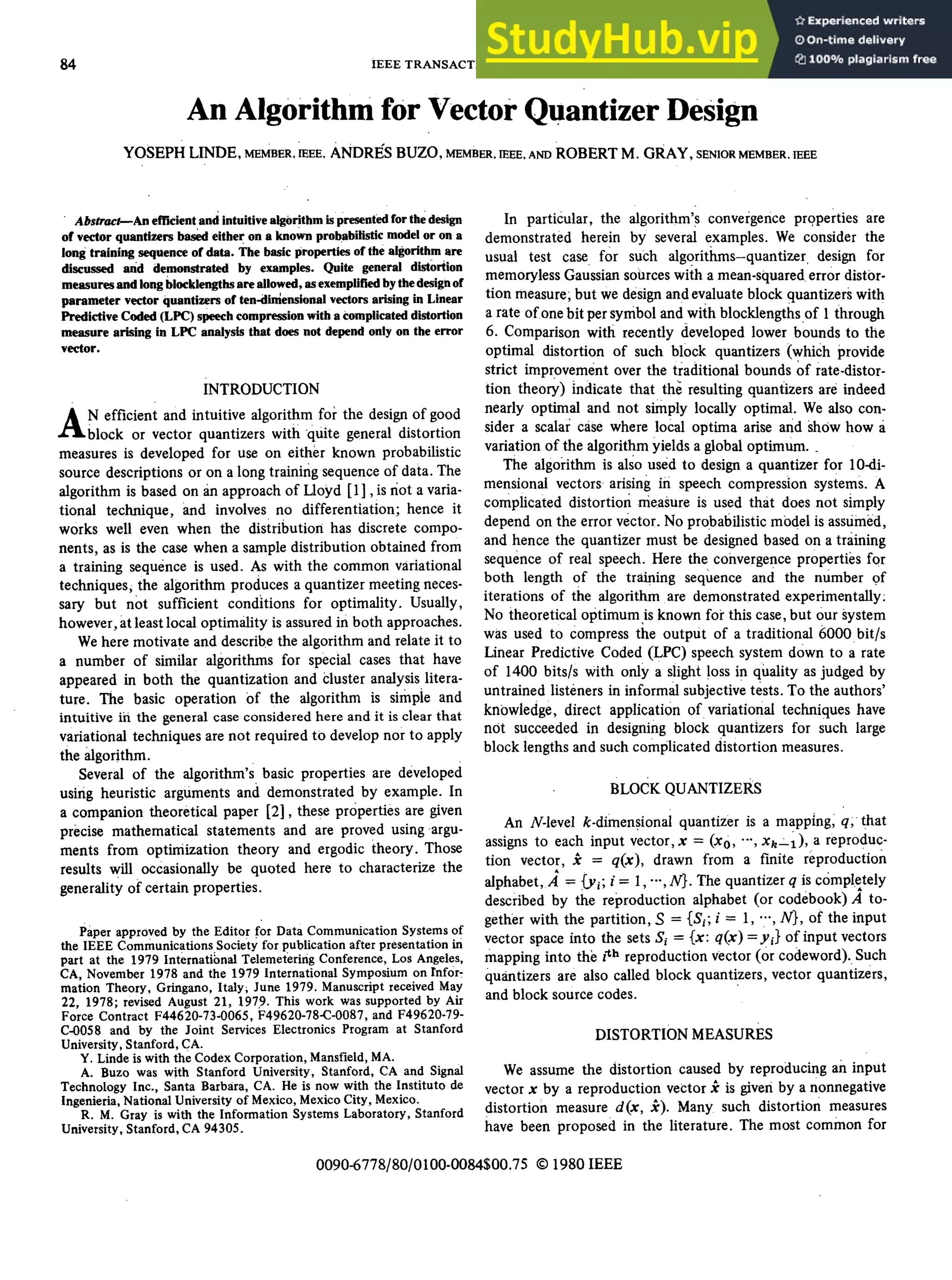 An Algorithm For Vector Quantizer Design Pdf 3138