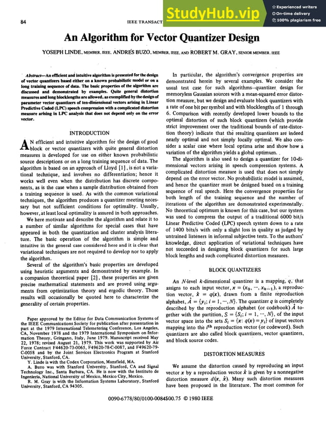 An Algorithm For Vector Quantizer Design | PDF