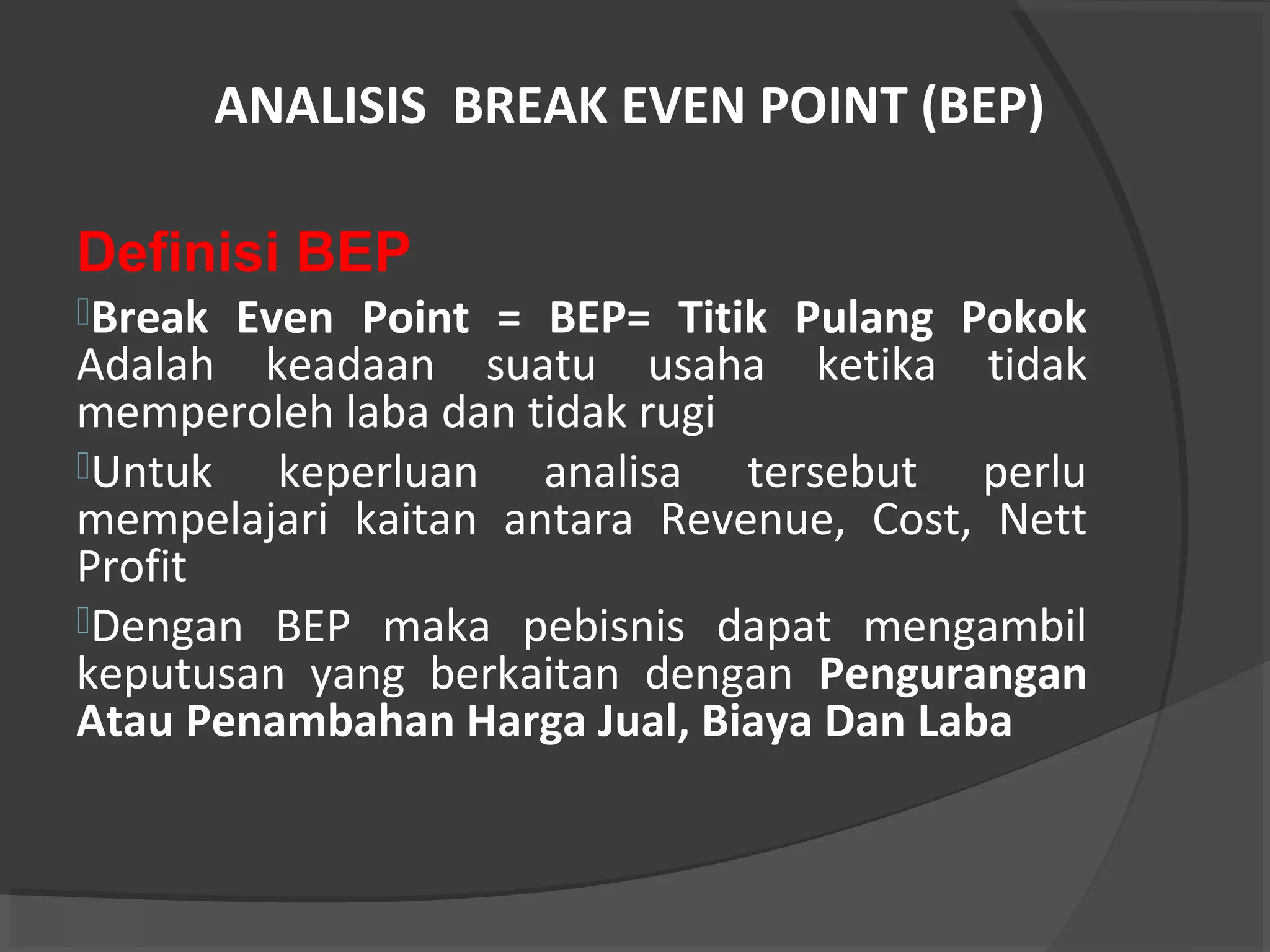 Analisa BEP (Matematika Bisnis) | PPT
