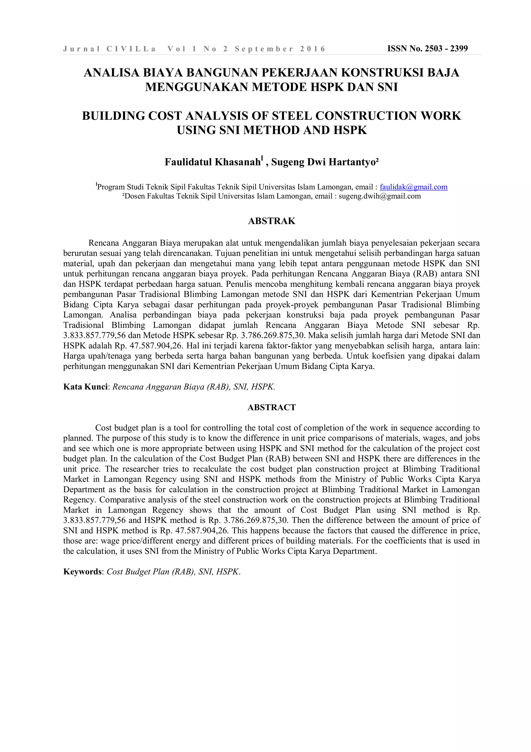 Analisa biaya bangunan pekerjaan konstruksi baja | PDF