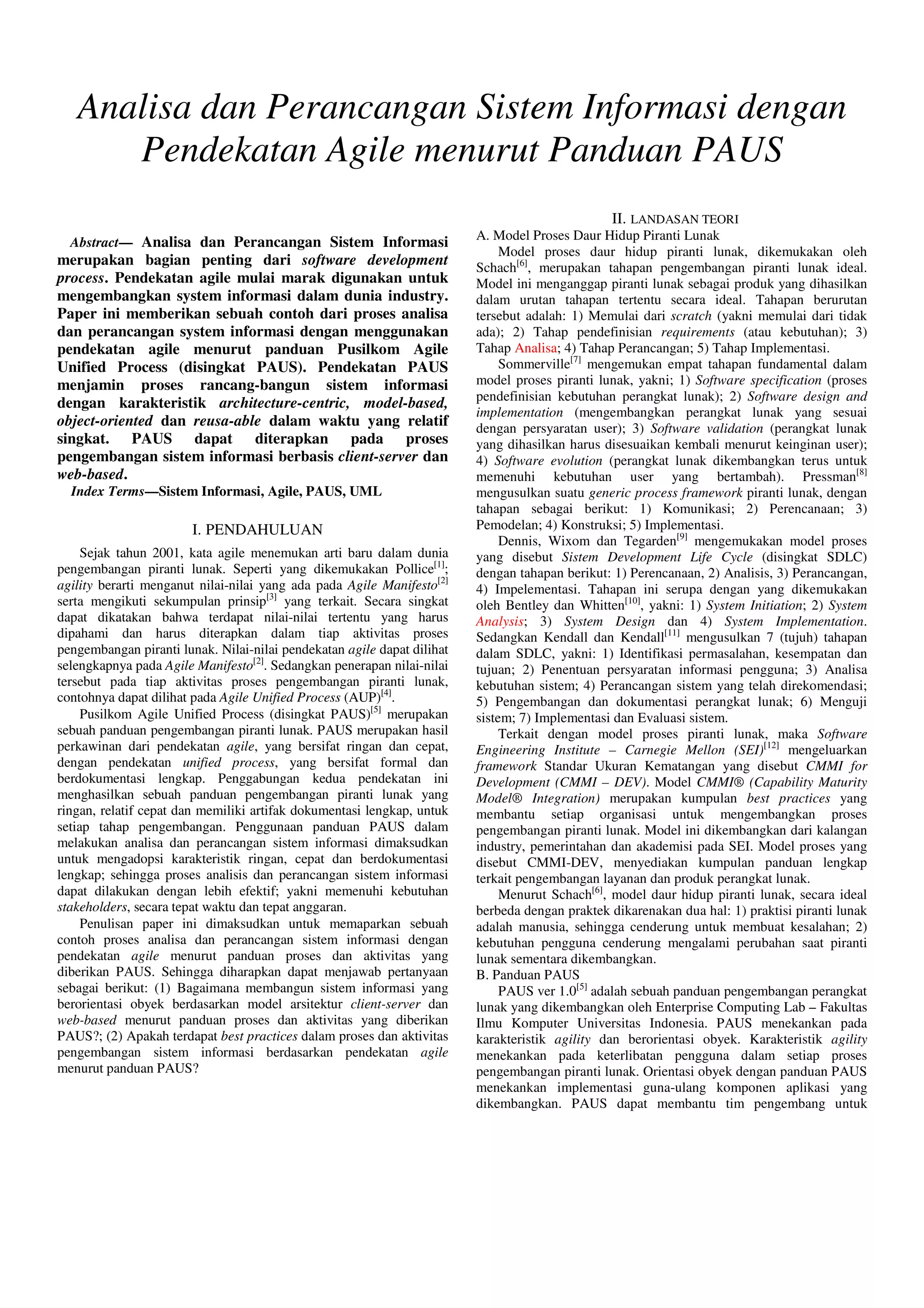 Analisa dan perancangan sis fo dgn pendekatan agile menurut panduan paus | PDF