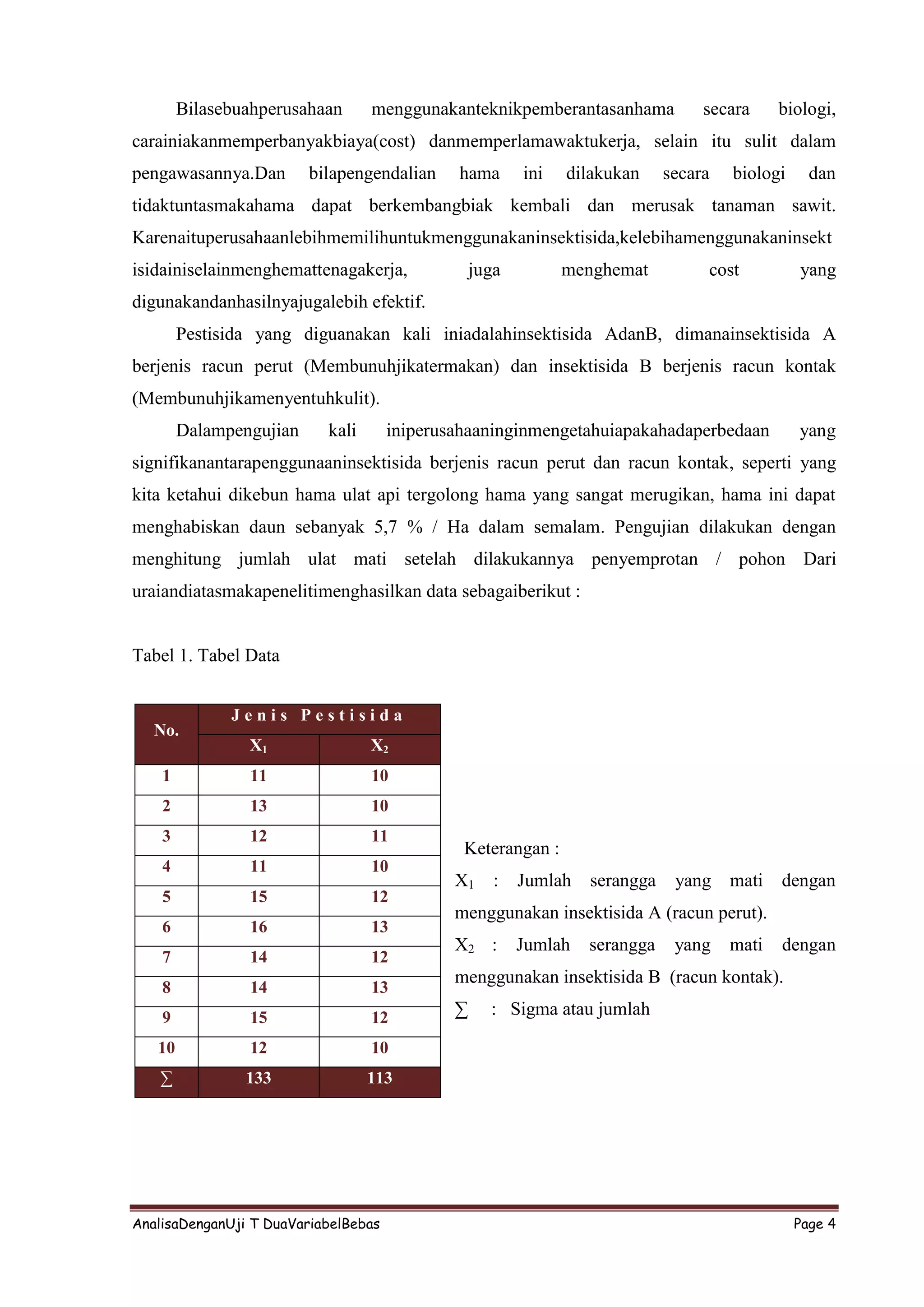 Analisa dengan uji t dua variabel bebas | PDF