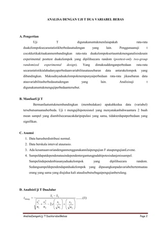 Analisa dengan uji t dua variabel bebas | DOCX