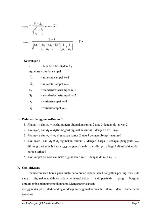 Analisa dengan uji t dua variabel bebas | PDF
