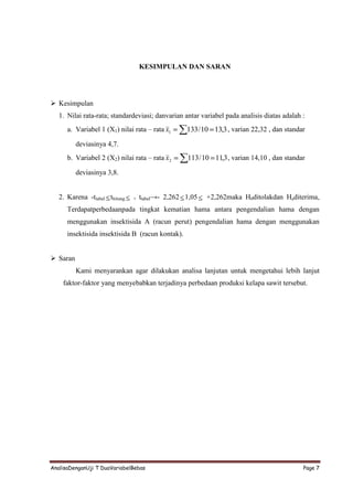 Analisa dengan uji t dua variabel bebas | DOCX