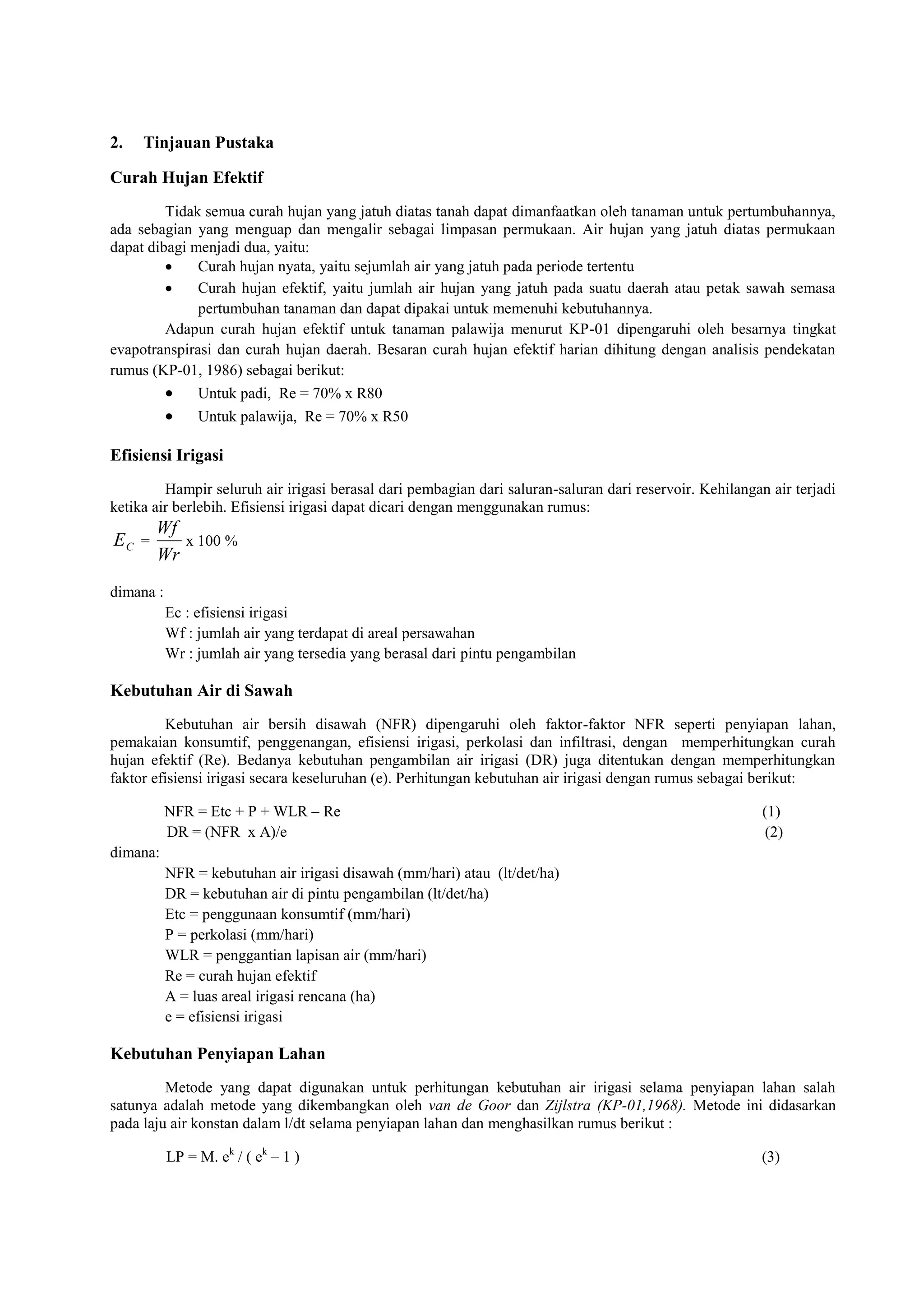 Analisa efisiensi dan optimalisasi pola tanam pada daerah irigasi | PDF