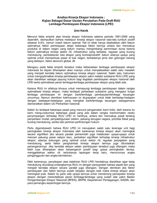 Analisa kinerja ekspor indonesia untuk penyempurnaan ruu lpei umi hanik | PDF