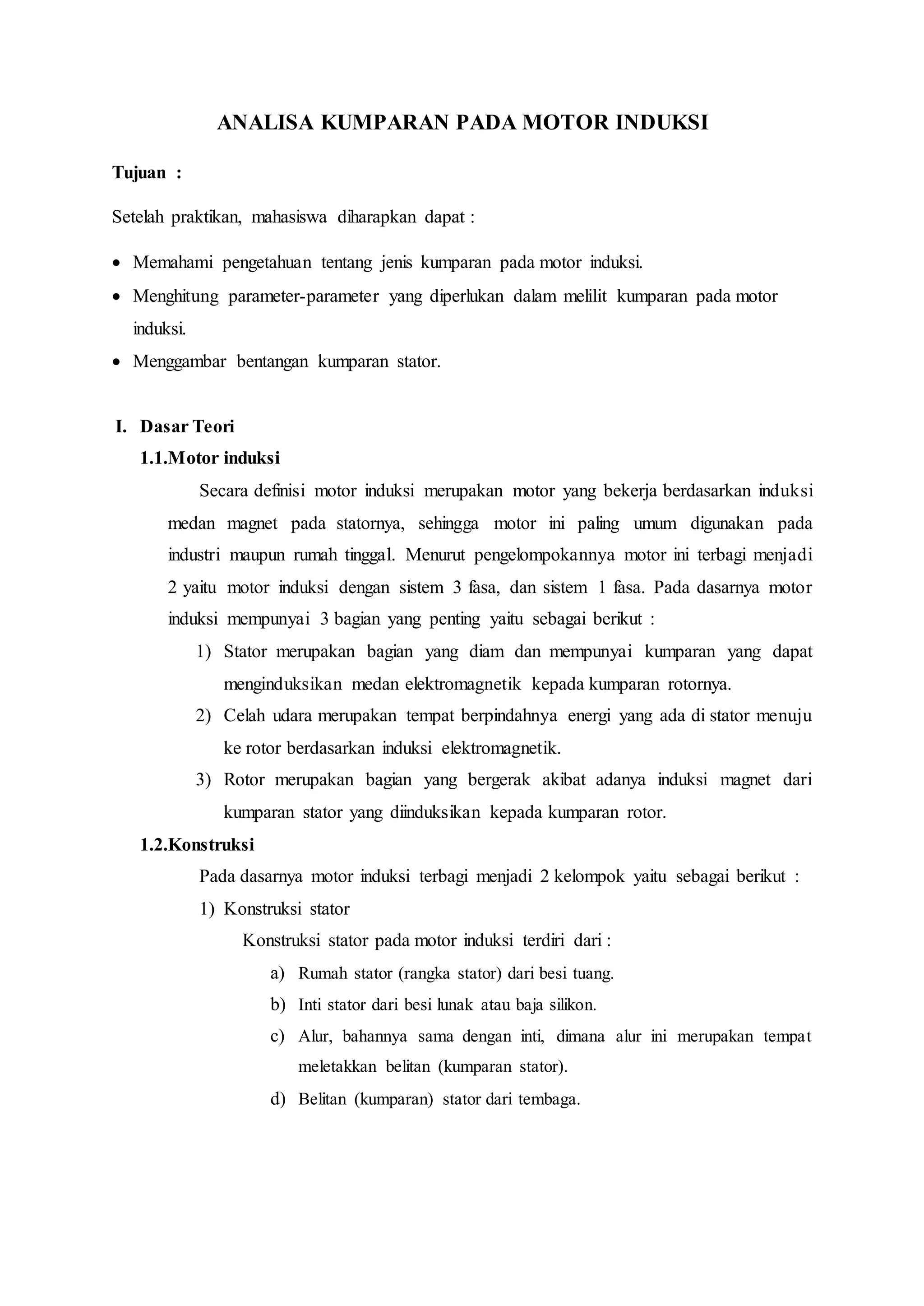 Analisa kumparan pada motor induksi | DOCX