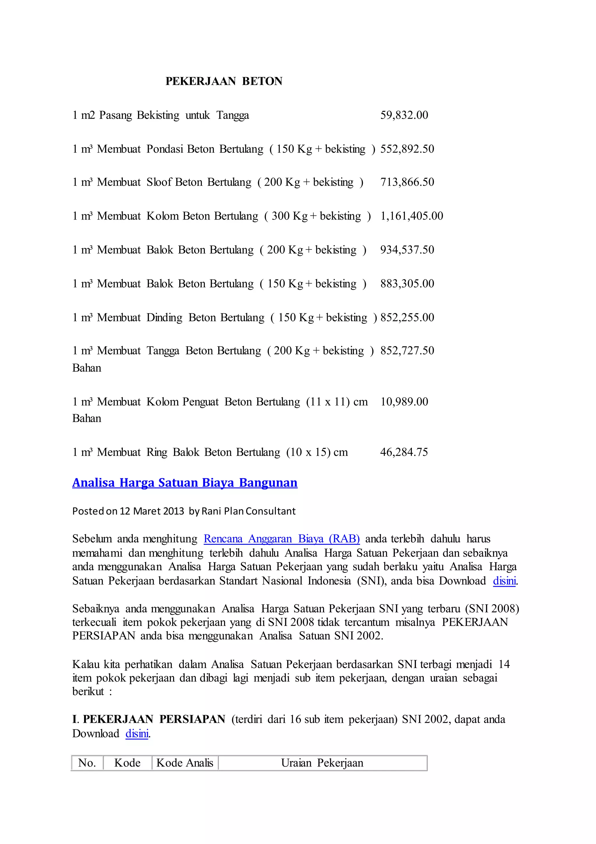 Analisa pekerjaan bongkaran | DOCX