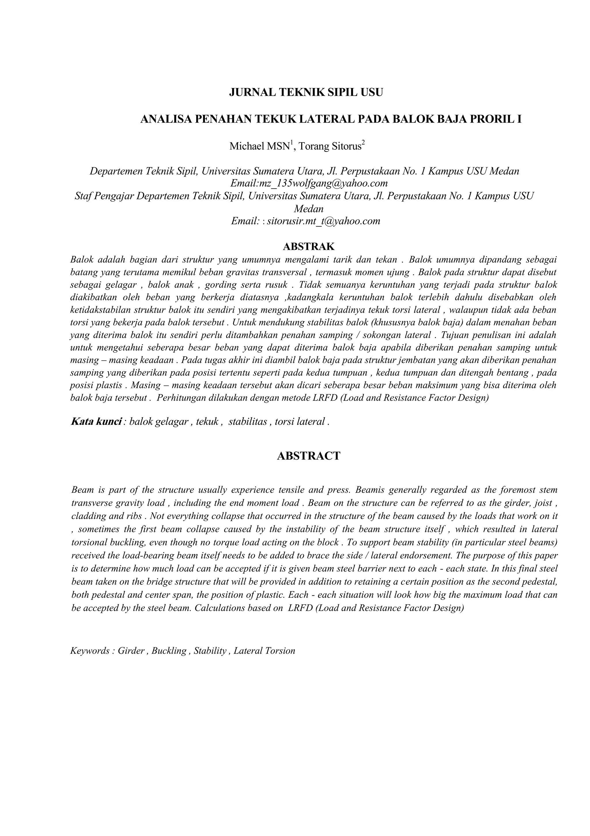 Analisa penahan tekuk lateral pada balok baja proril i | PDF